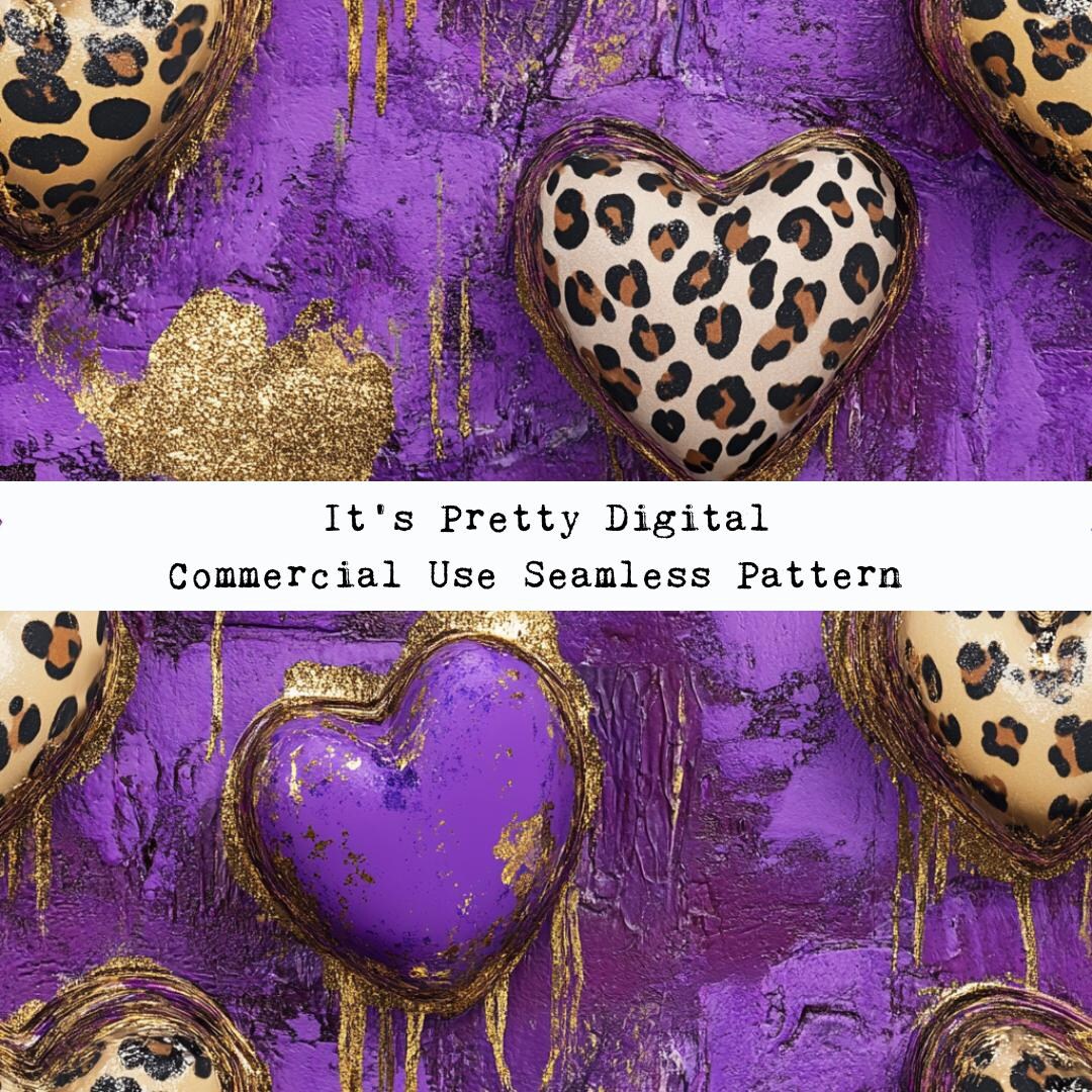 Purple Leopard Print Painted Textured Hearts Pattern 3d Seamless Repeat ...
