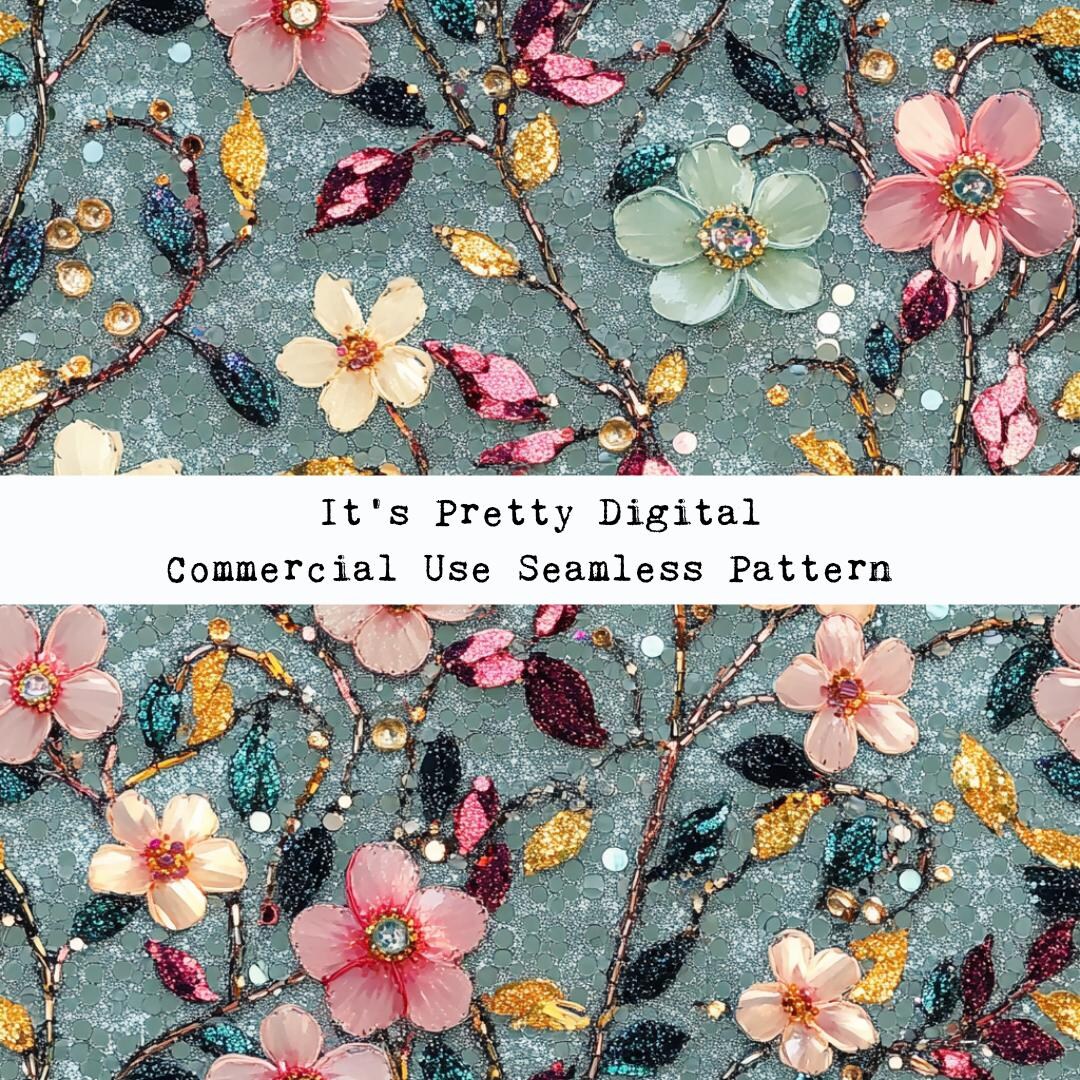 Realistic Sequin Flowers Floral Seamless Repeat Pattern Design Custom ...