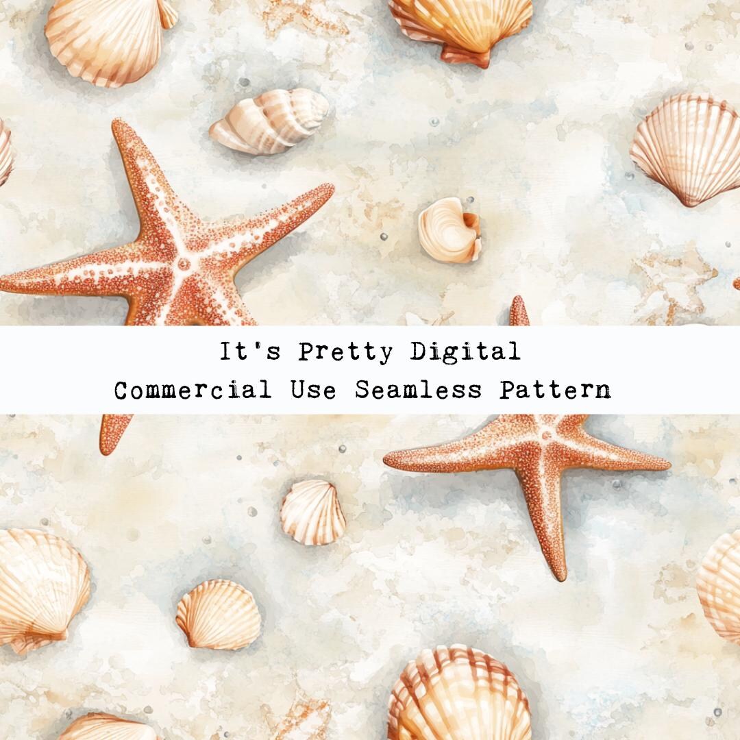 Watercolour Sea Shells Star Fish Ocean Theme Seamless Repeat Pattern ...