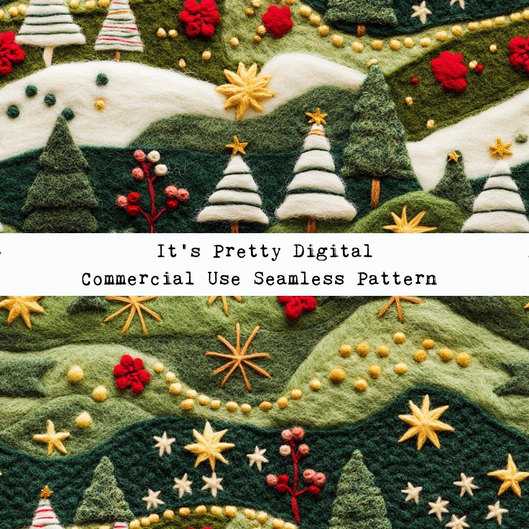 Realistic Felt Seamless Christmas Scene Xmas Repeat Pattern Custom ...