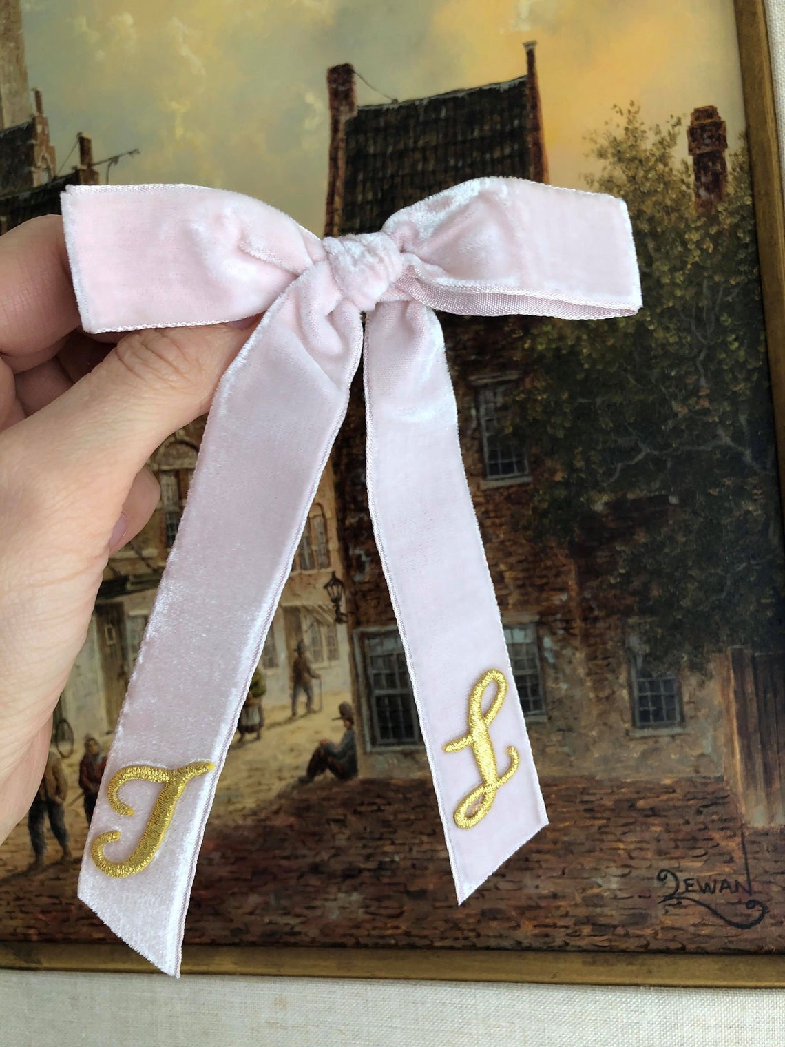 French Vintage Ribbon Custom Initial Hair Bow - Etsy