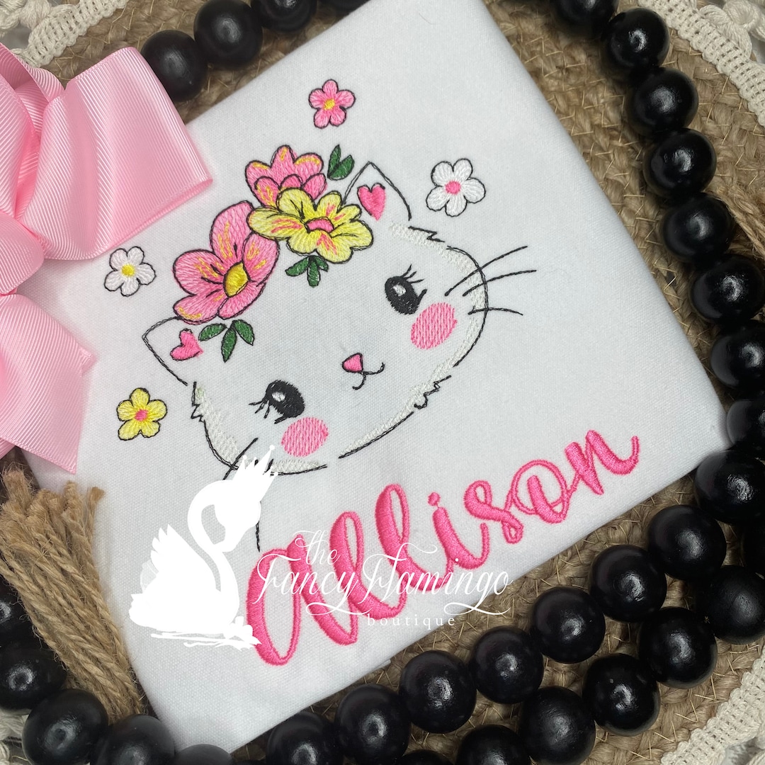 Girls Cat Shirt, Girls Cat Personalized Shirt, Girls Cat Embroidered ...
