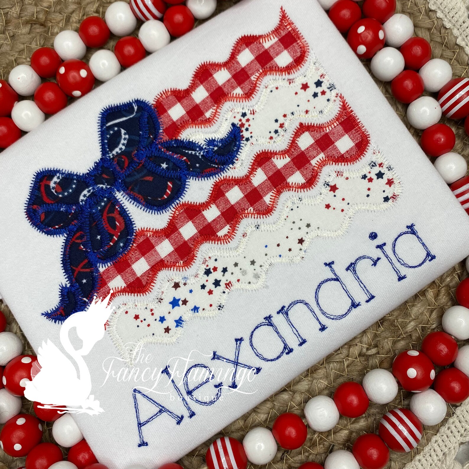 Girls 4th of July Bow Flag Shirt, Flag Day Gingham Personalized Tee ...