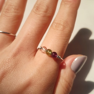 Personalized Three Stone Ring, Custom Gemstone Stackable Ring 14K Gold ...