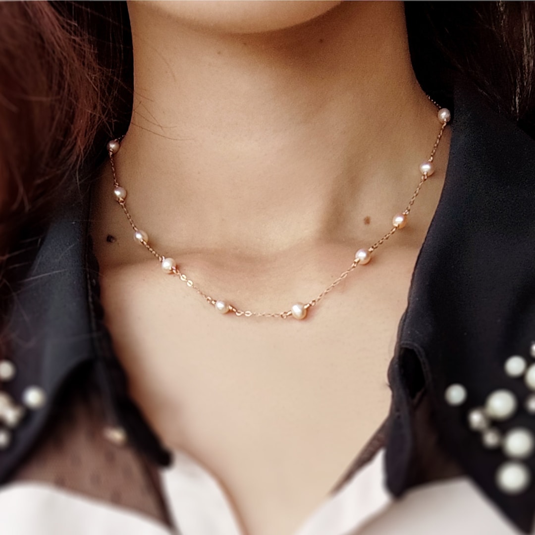 Delicate Rose Gold Pearl Necklace, 14K Rose Gold Filled, Freshwater ...