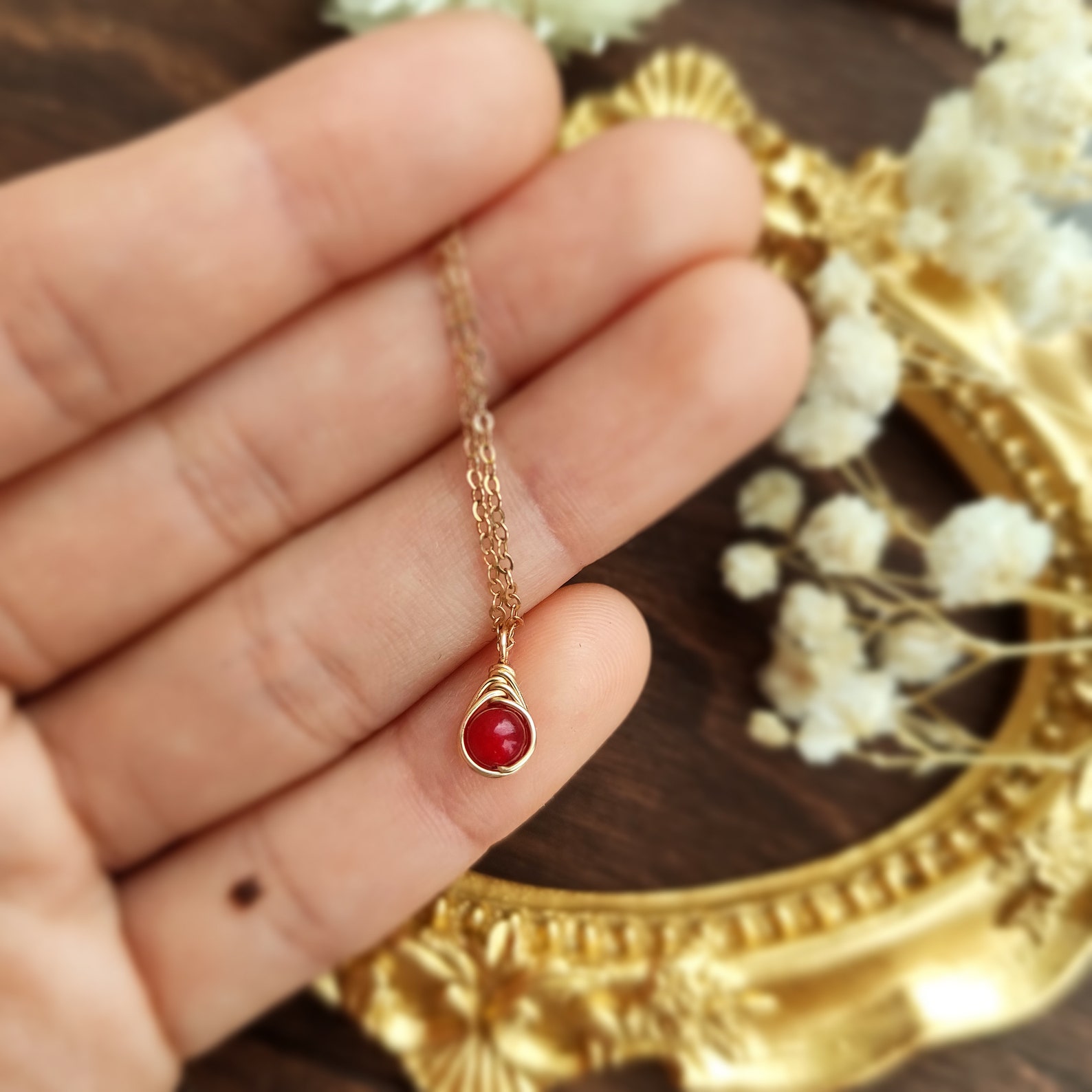 Dainty Ruby Necklace 14K Gold Filled Rose Gold Filled | Etsy