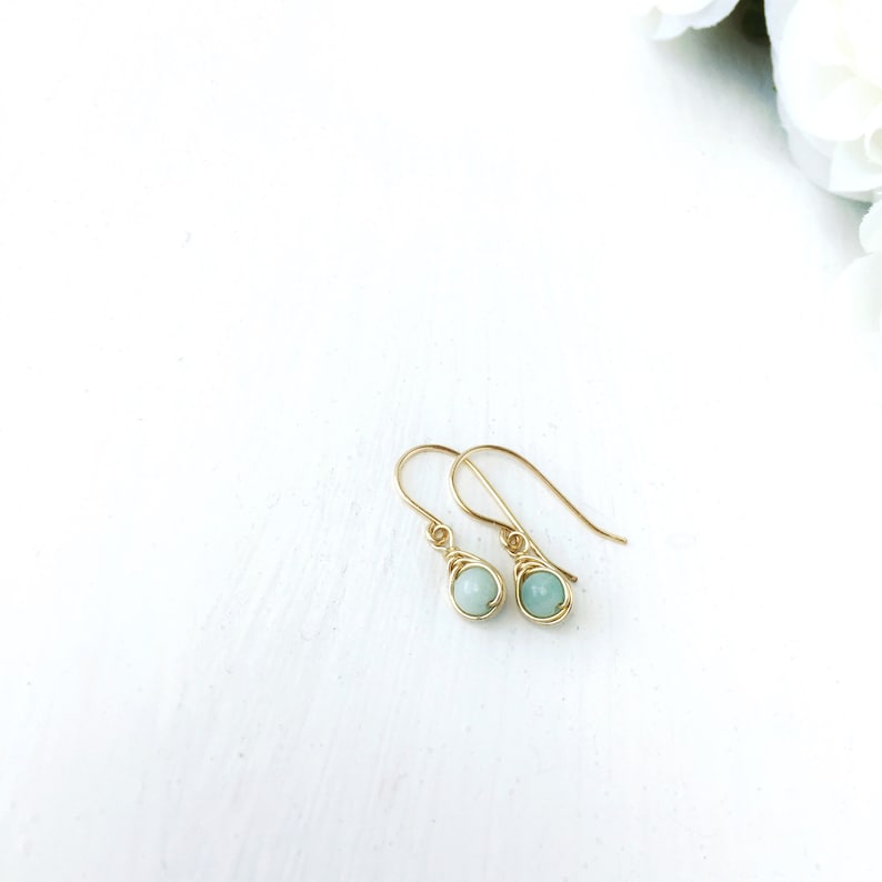 Amazonite Drop Earrings, 14K Gold - Rose Gold Filled - Sterling Silver, Simple Dangle Mint Green ...