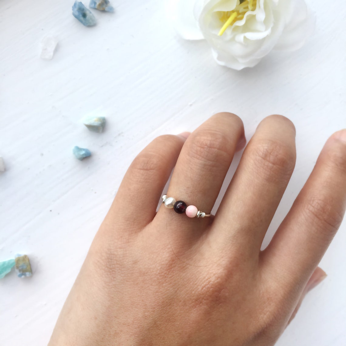 Personalized Three Stone Ring Custom Gemstone Stackable Ring | Etsy