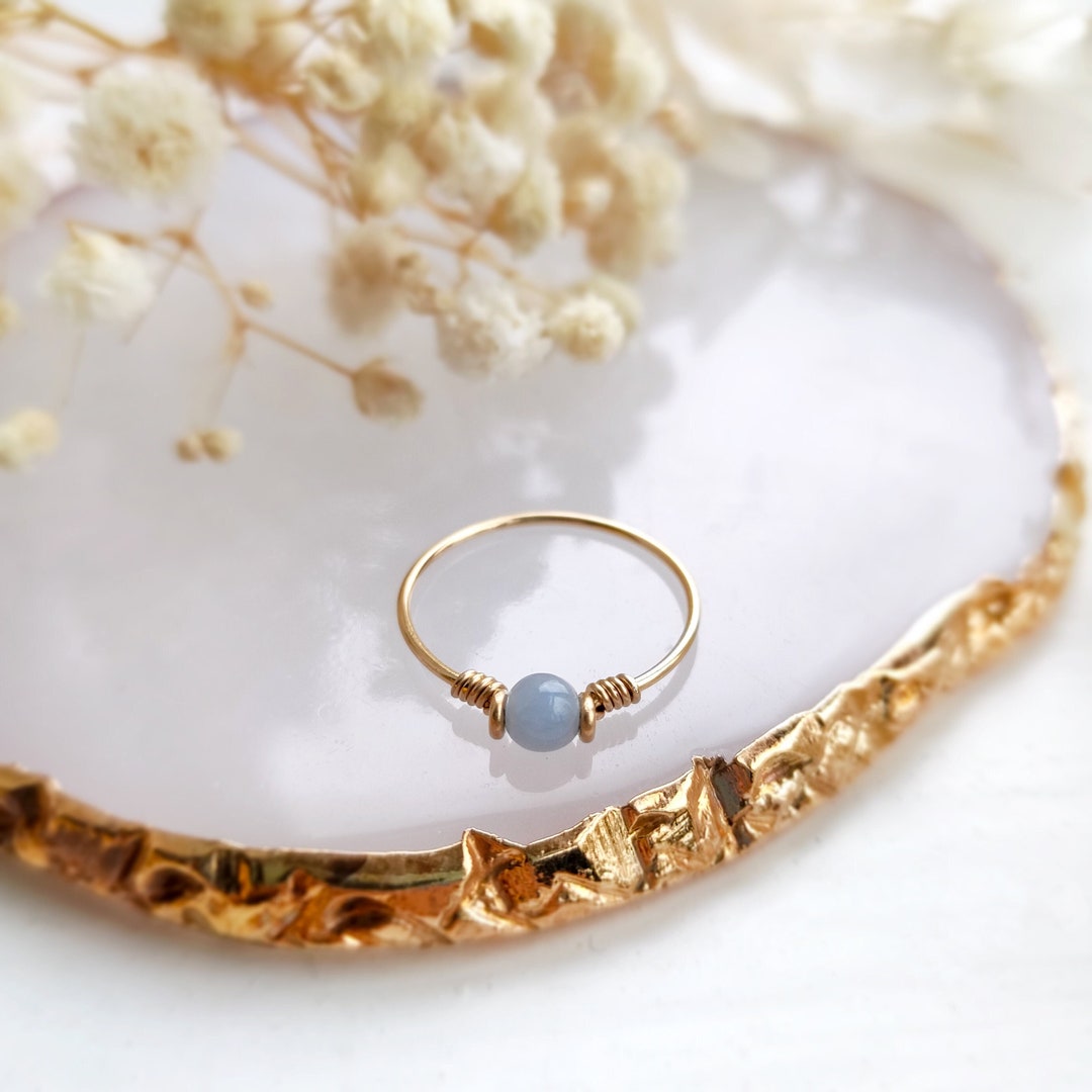 Dainty Blue Angelite Ring, 14K Gold Filled, Rose Gold Filled, Sterling ...