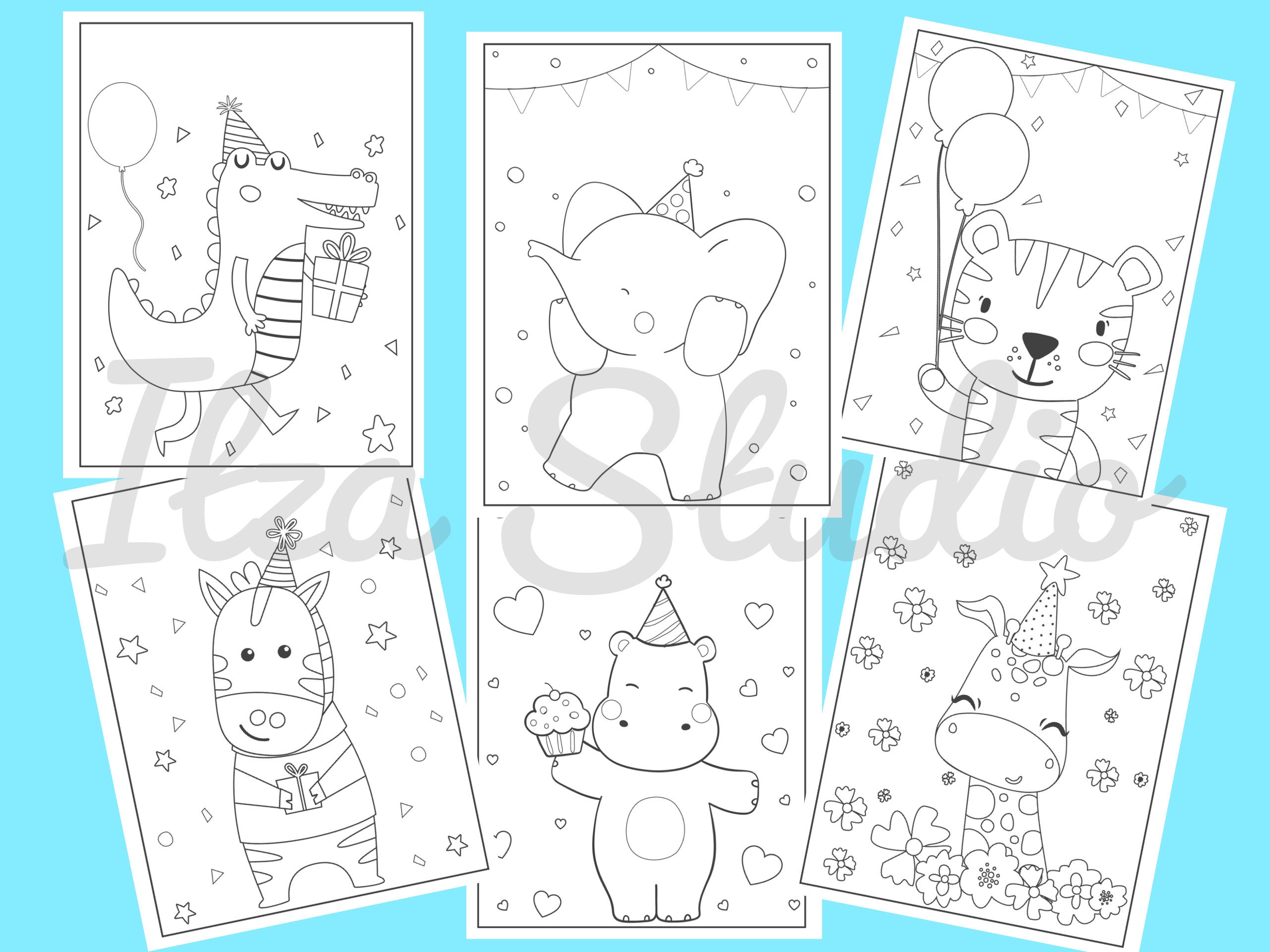 Safari Animal Birthday Coloring Pages | 6 Digital Downloads | Kids ...