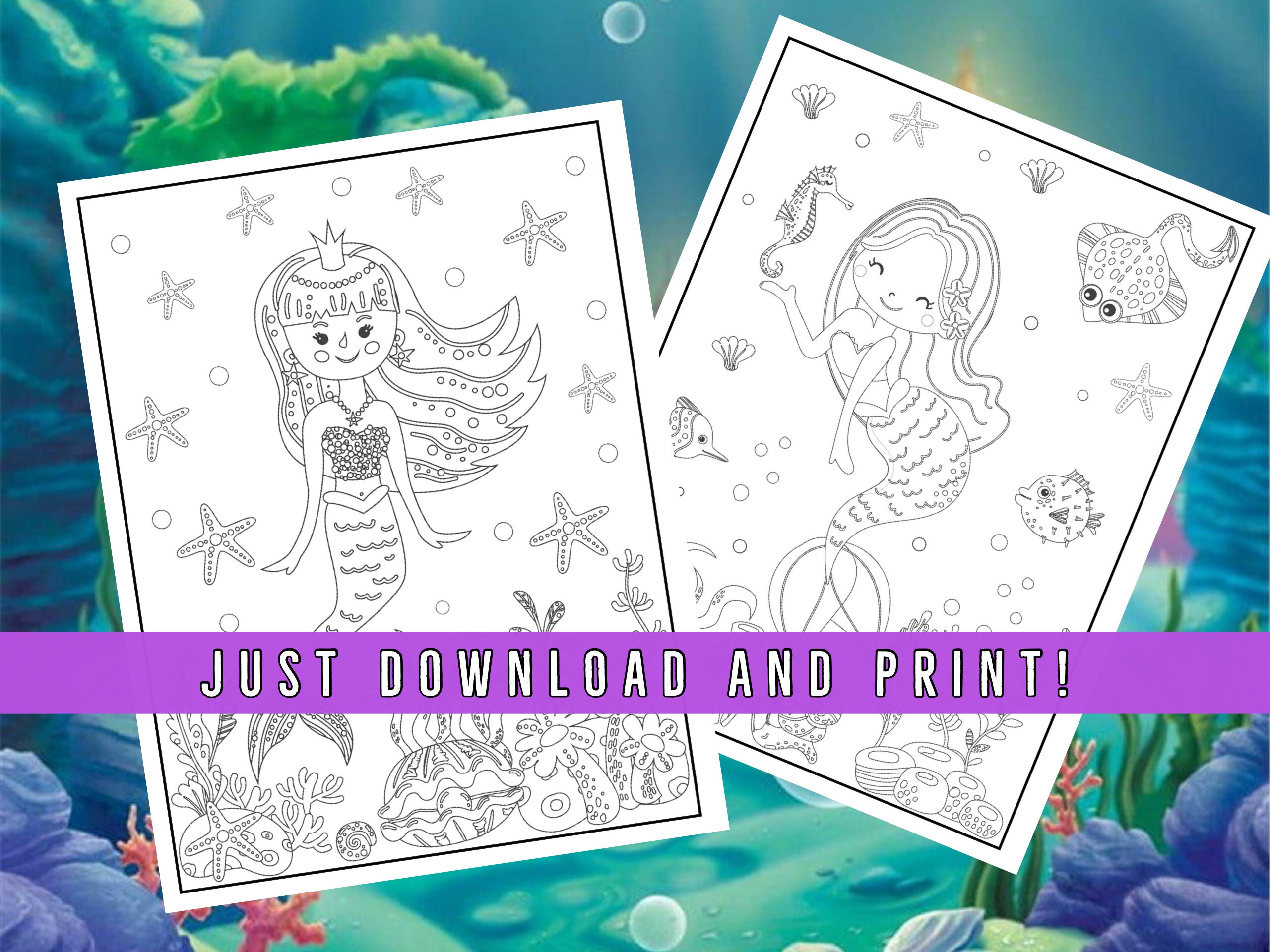 Magical Mermaid Coloring Pages, Mermaid Themed Art Pages, PDF Mermaid ...