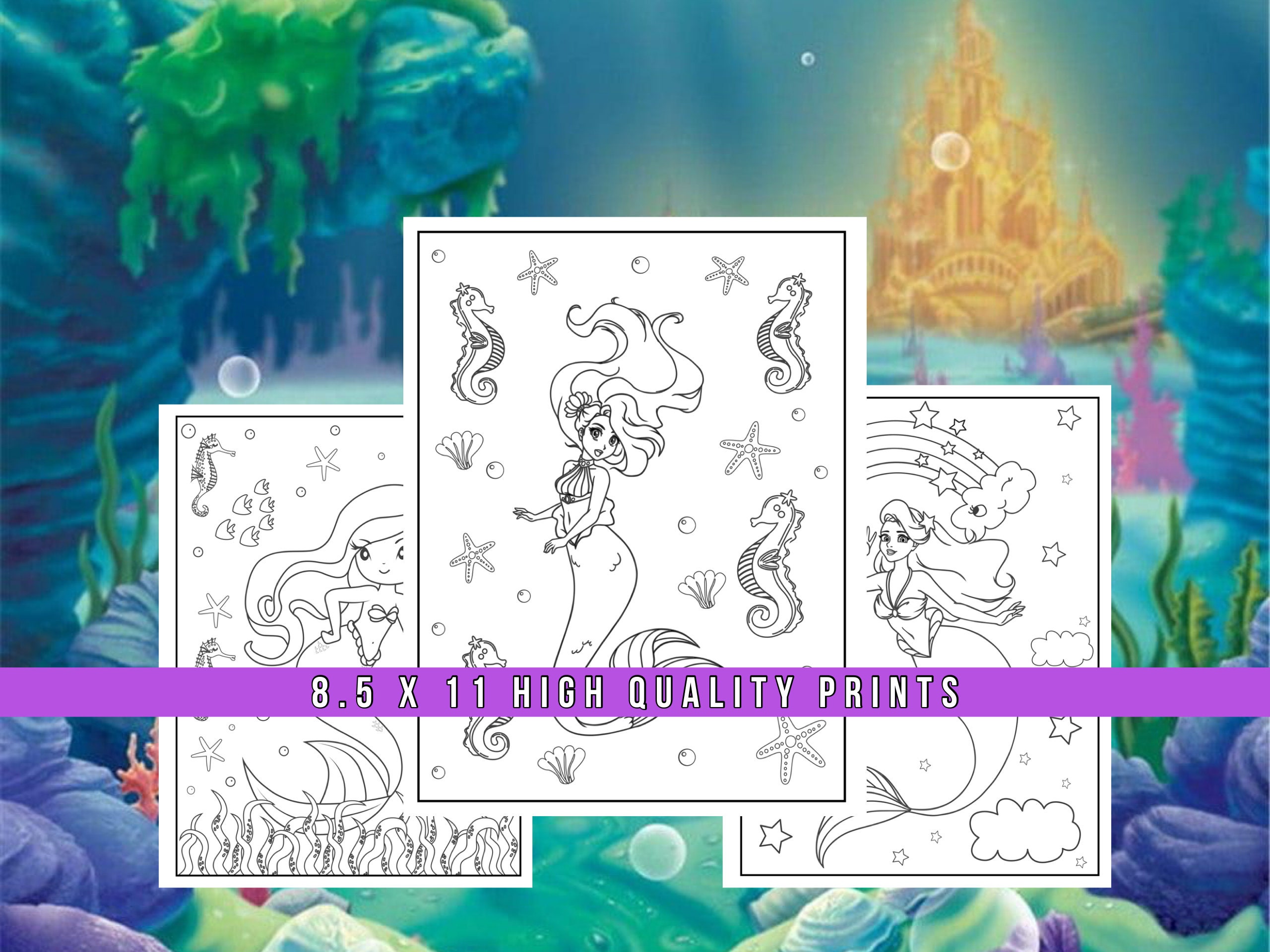 Magical Mermaid Coloring Pages, Mermaid Themed Art Pages, PDF Mermaid ...