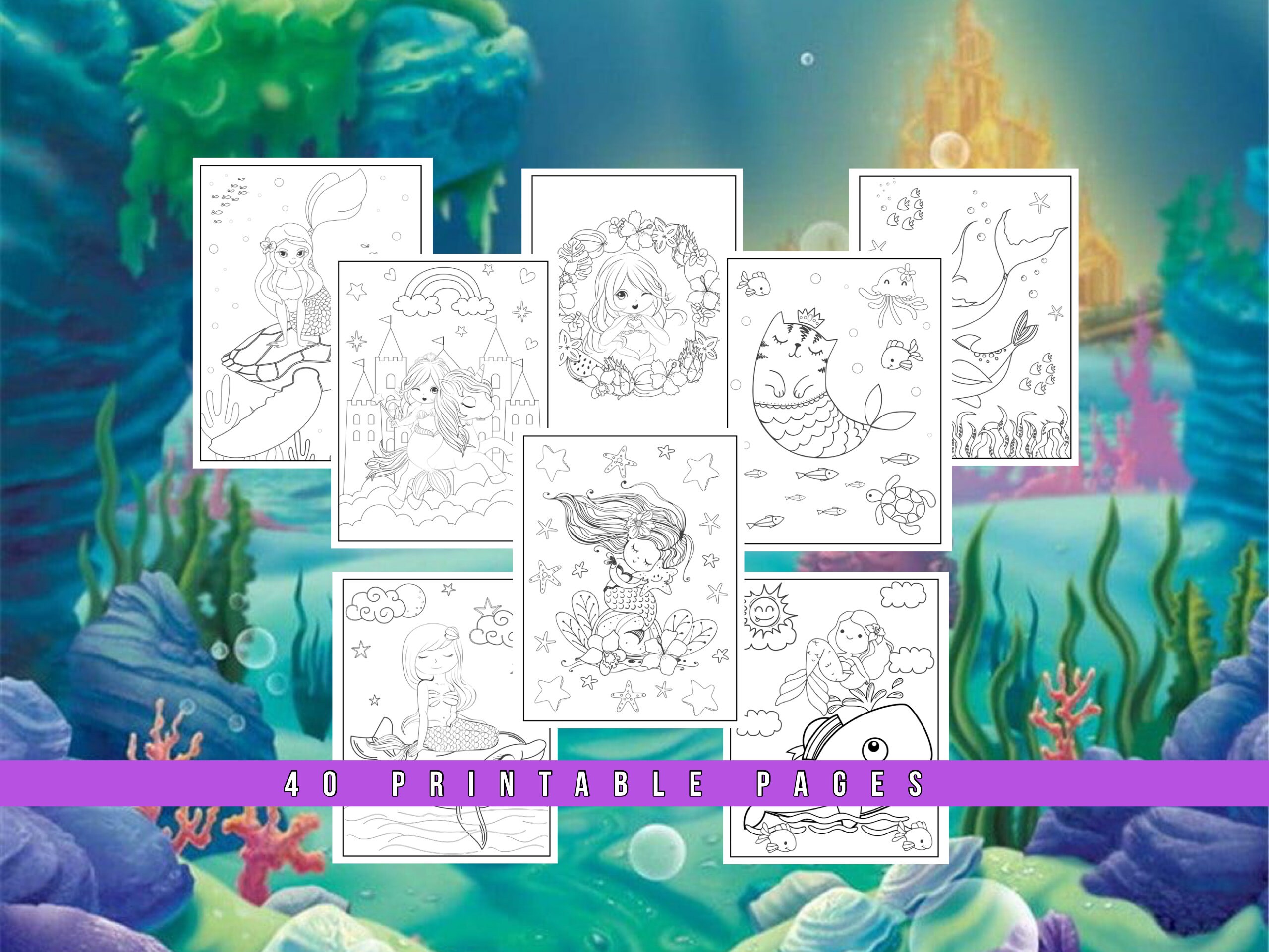 Magical Mermaid Coloring Pages, Mermaid Themed Art Pages, PDF Mermaid ...