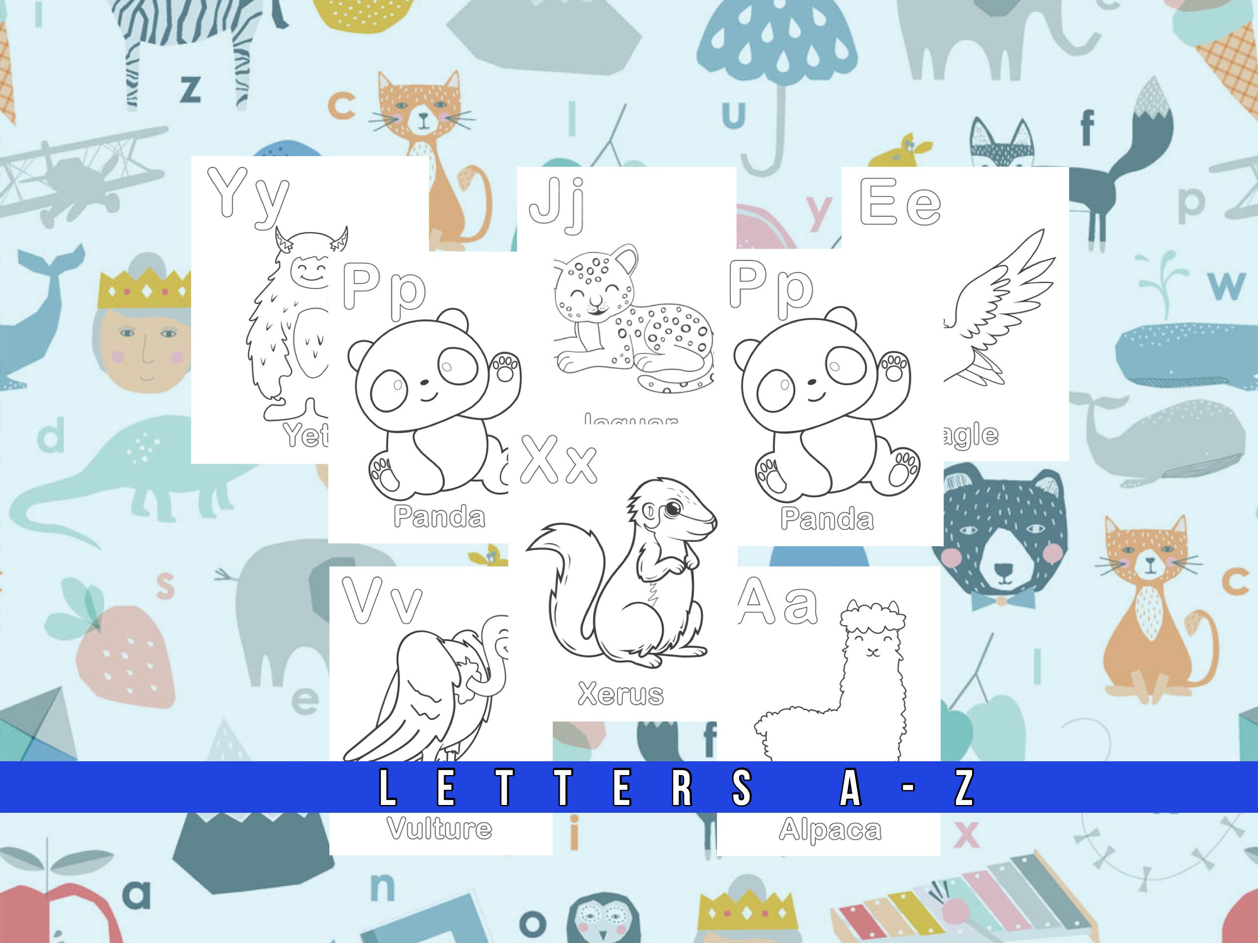 Animal Alphabet Coloring Pages, Preschool Alphabet Sheet, Digital ...