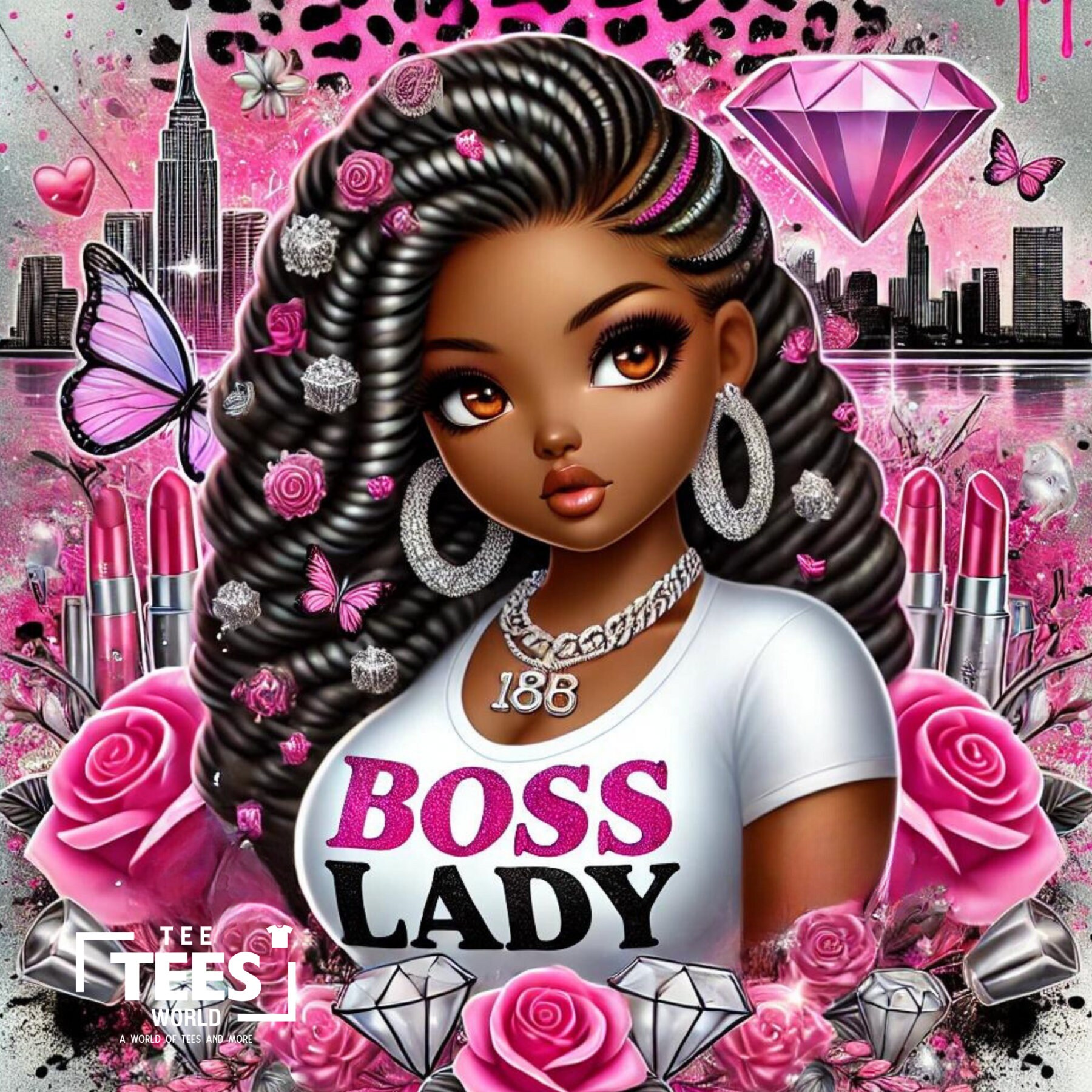 Melanin Chibi Boss Lady 20oz Tumbler Wrap: Pink PNG (digital Download ...