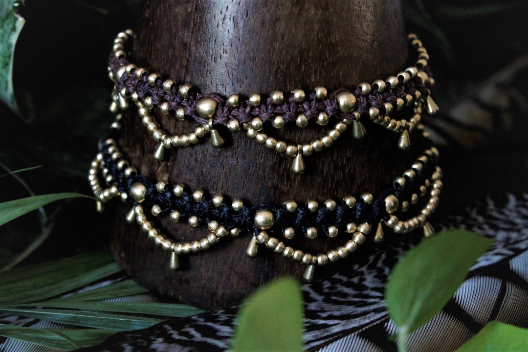 Macramé Anklet, Indian Anklet, BROWN & BLACK, NICKEL-FREE, Beach ...
