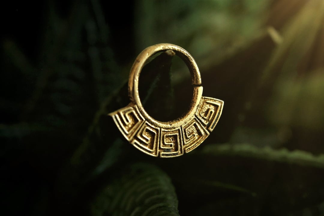 Golden Septum, Brass Jewelry, NICKEL FREE, UNISEX, Inca Piercing, Nose ...