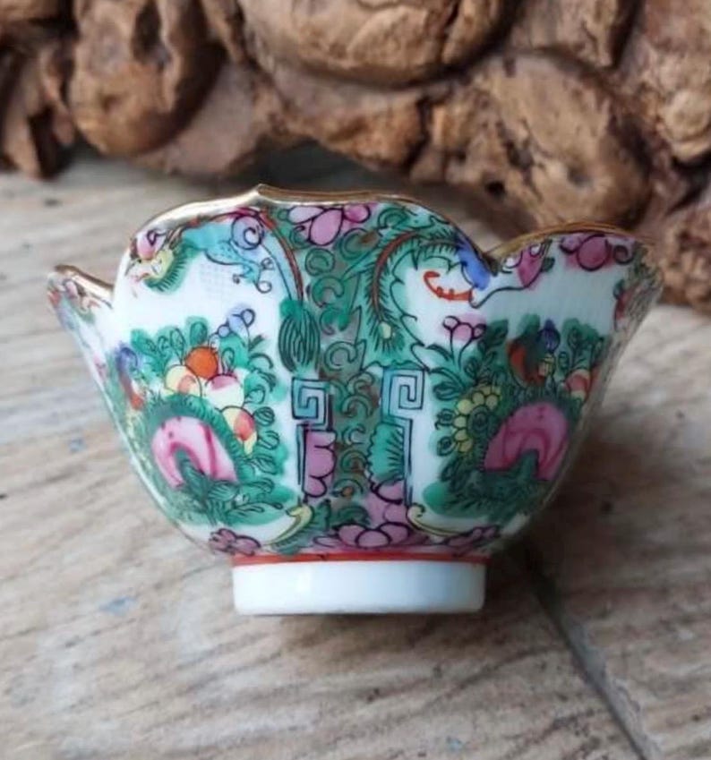 Vintage Famille Rose Canton Punch Bowl Porcelain China Chinese Export ...