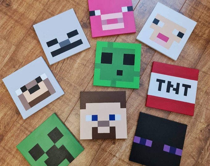 Minecraft Canvas Hand Painted Minecraft Inspired Wall Art - Etsy