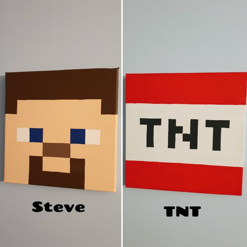 Minecraft Canvas Hand Painted Minecraft Inspired Wall Art - Etsy