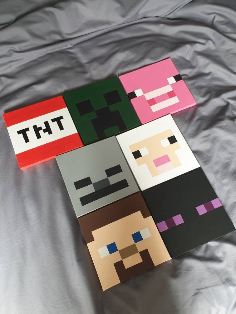 Minecraft Canvas pintado a mano Minecraft inspirado arte de | Etsy