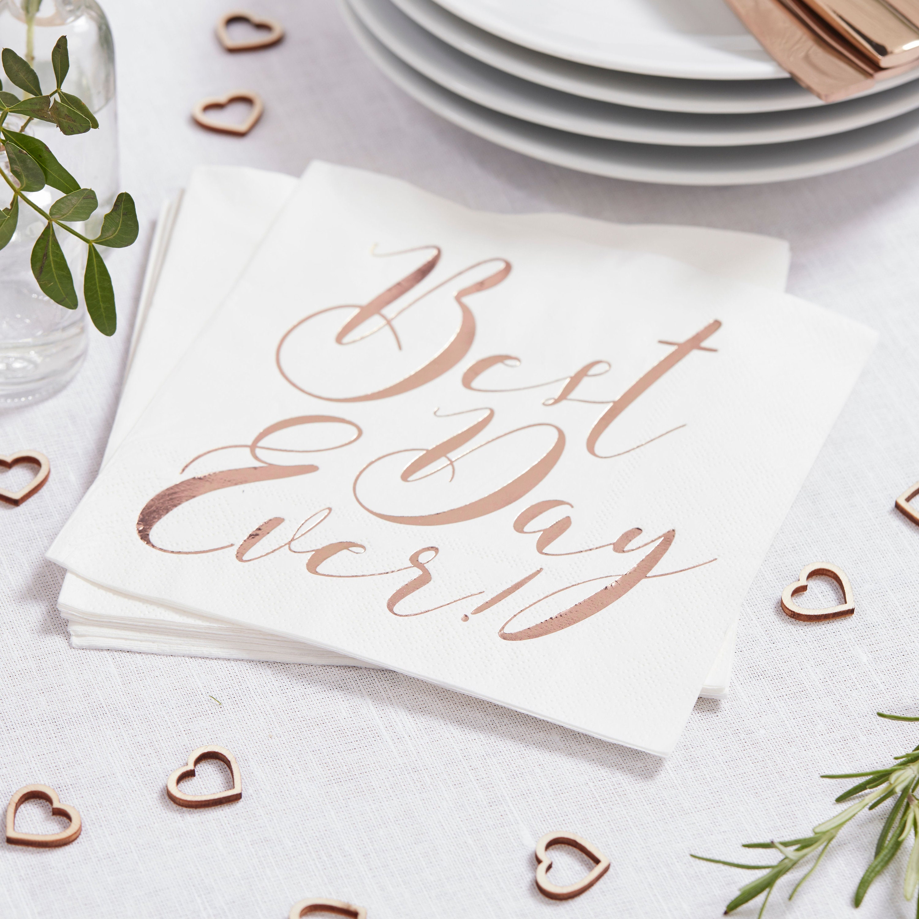 Rose Gold & White 'Best Day Ever' Paper Napkins | Etsy