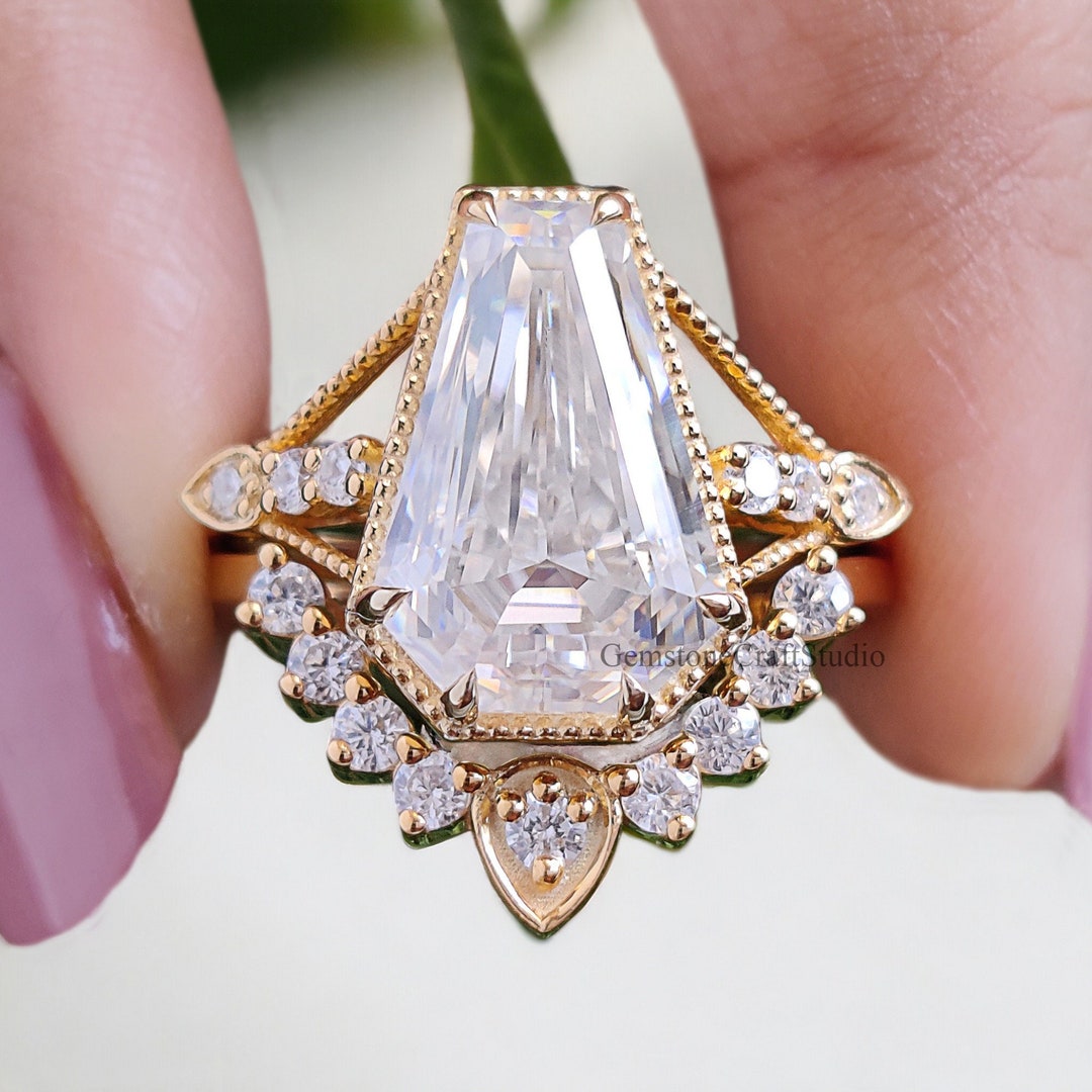 4.45 CT Coffin Cut Engagement Ring Set in Solid Yellow Gold Coffin ...