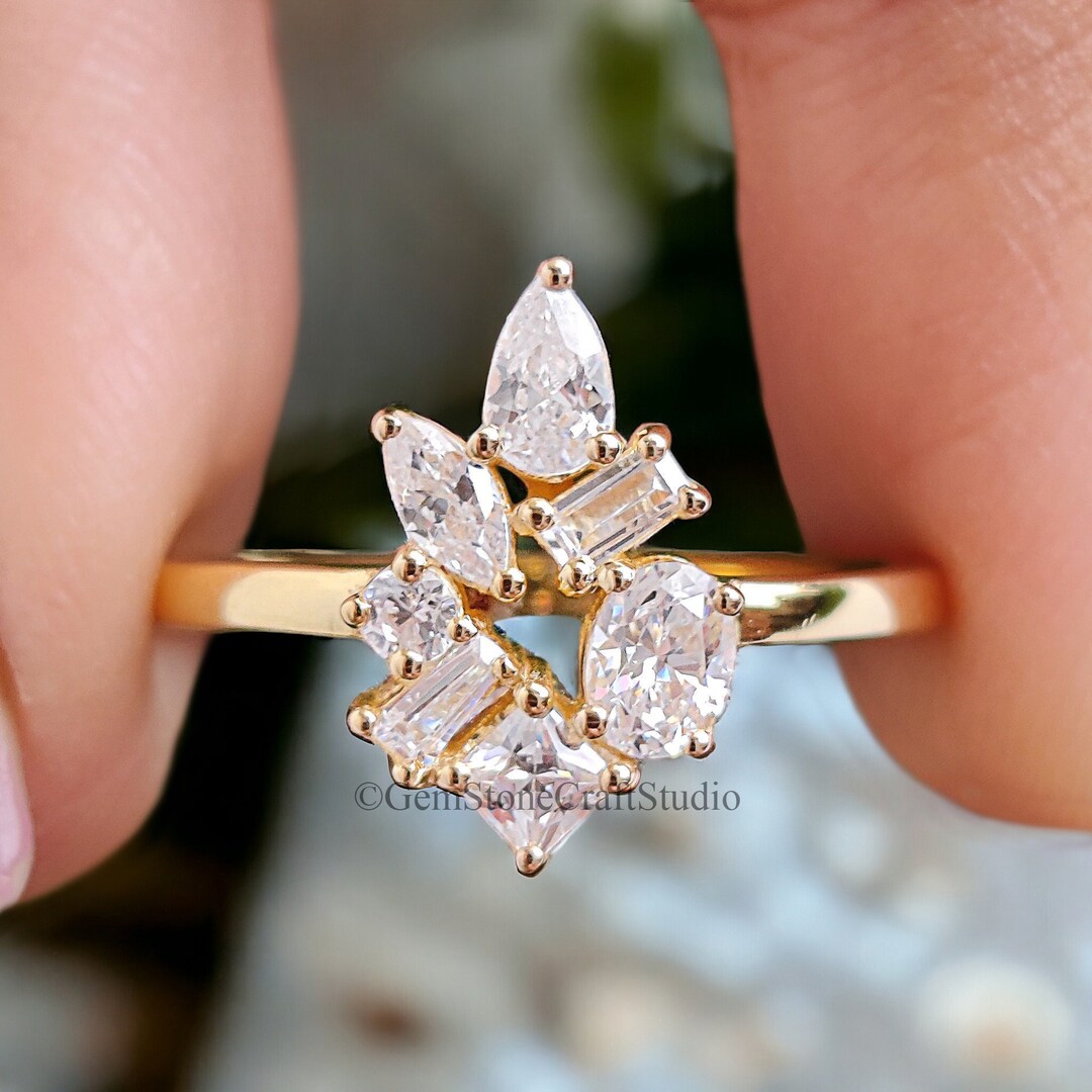 Mix Shape Moissanite Bridal Ring Multi Diamond Ring Engagement Ring ...