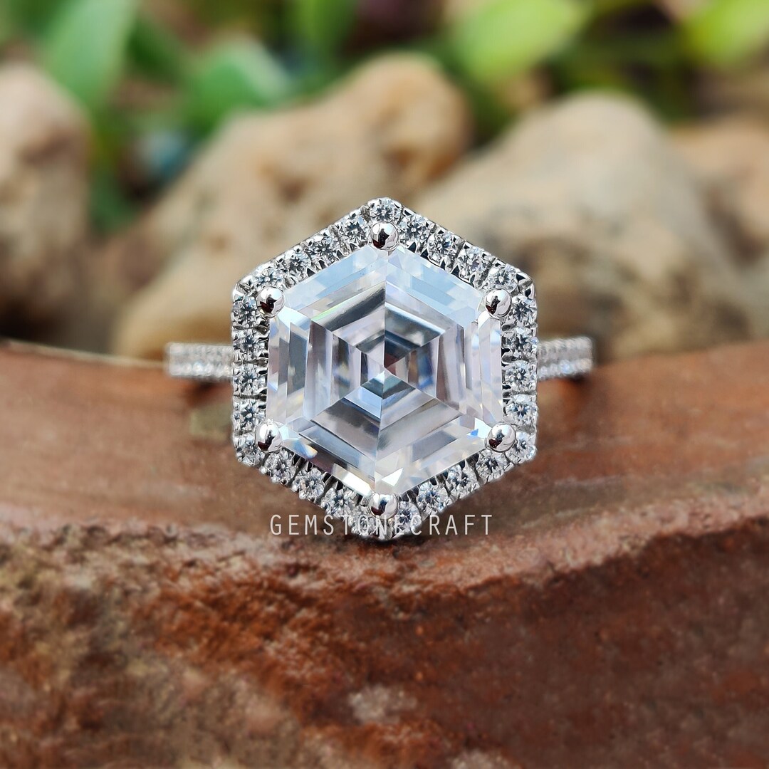 3.33 CT, Hexagon Ring, Hexagon Engagement Ring, Hexagon Moissanite Ring, Hexagon Cut Moissanite ...