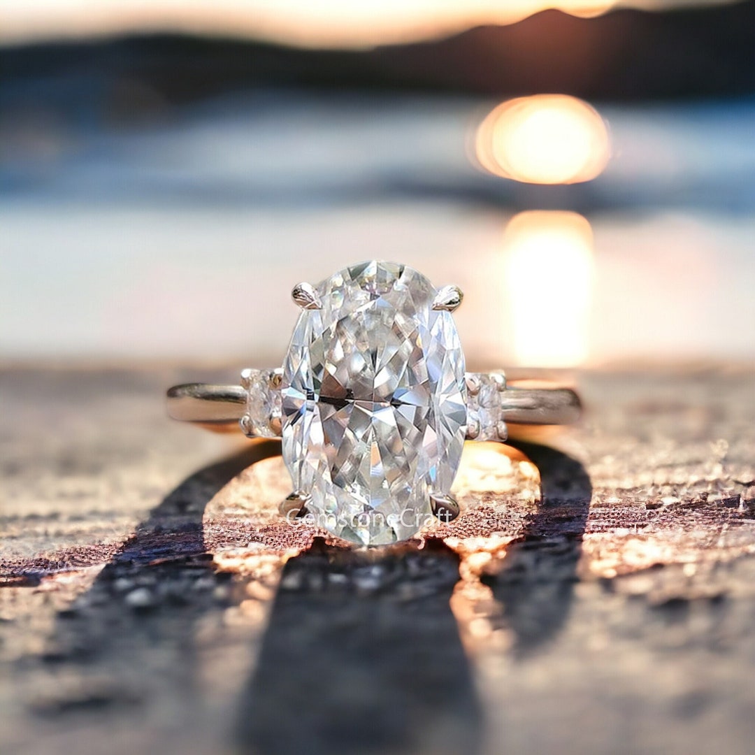 3.55 CT Oval Engagement Ring Oval Hybrid Cut Moissanite Ring Invisible ...
