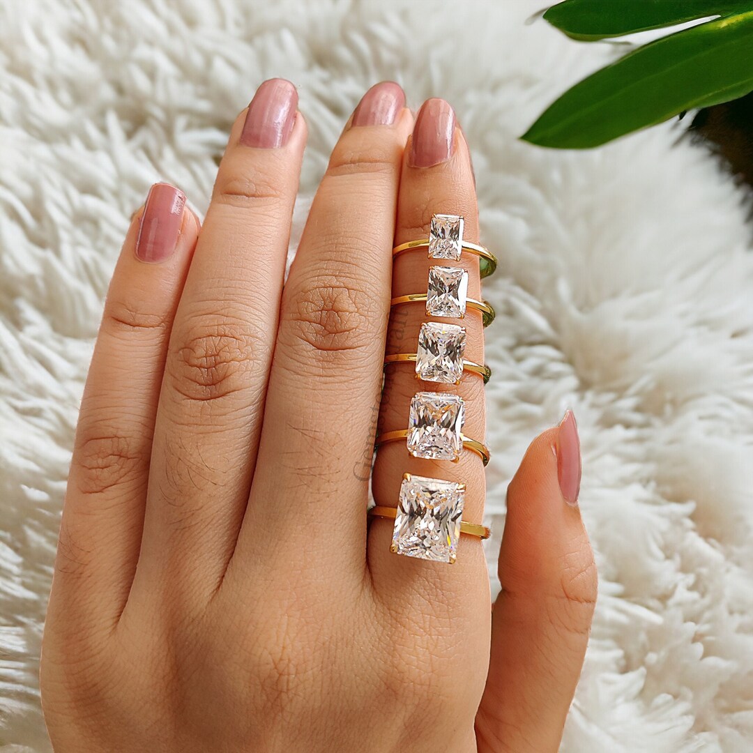 7mm to 11mm Radiant Cut Engagement Ring Gold Ring Silver Ring Diamond ...