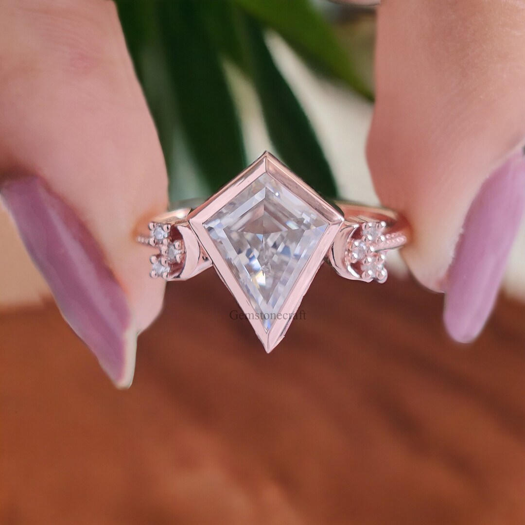 Kite Cut Moissanite Bridal Ring Colorless Moissanite Wedding Ring Bezel ...