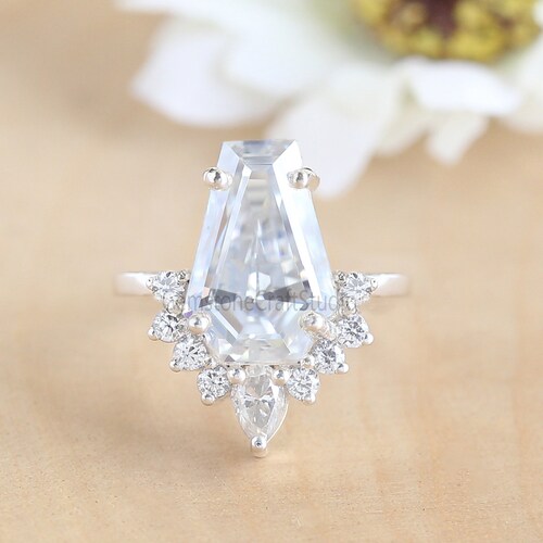 14K White Gold Coffin Diamond Engagement Ring Coffin Blue - Etsy