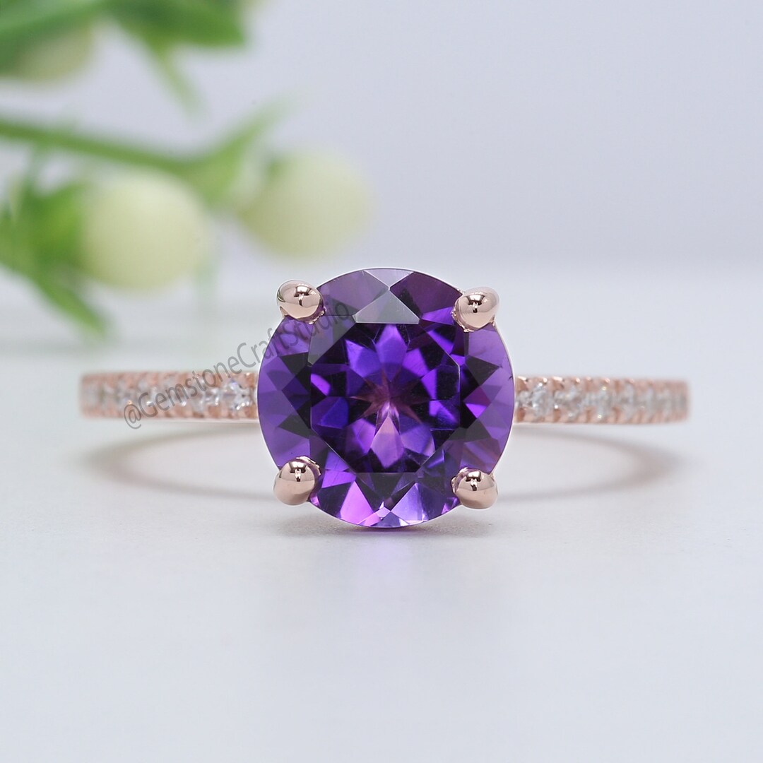 Amethyst Ring, Round Amethyst Ring, Round Engagement Ring, Round Cut ...