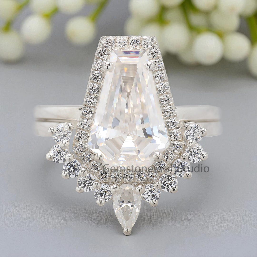 3.75 CT Coffin Cut Engagement Ring Set in Solid Rose 10k/14k/18k Gold ...