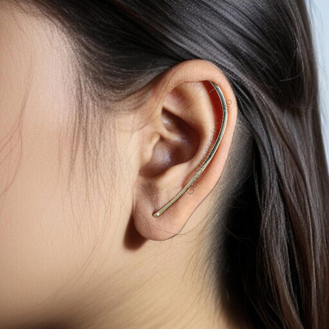 50 Mm Dainty Long Ear Climbers Ear Crawler Bar Ear Climber Silver Sweep ...