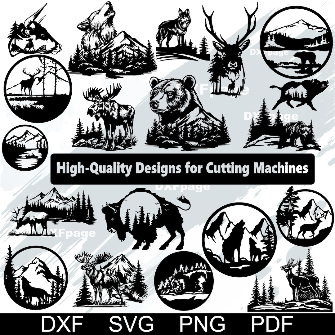 Wildlife SVG Bundle, DXF Wilderness Scene Cut Files, Deer, Bear, Wolf ...
