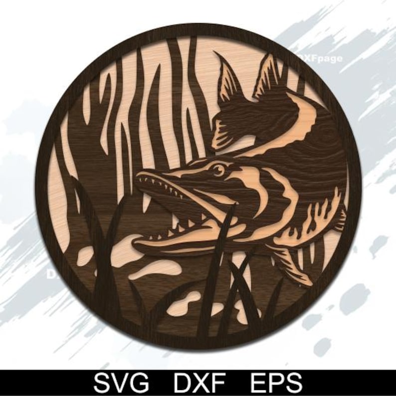 Pike Fish SVG Layered Laser Cut, DXF, 3D Multilayer Plywood Cut File ...