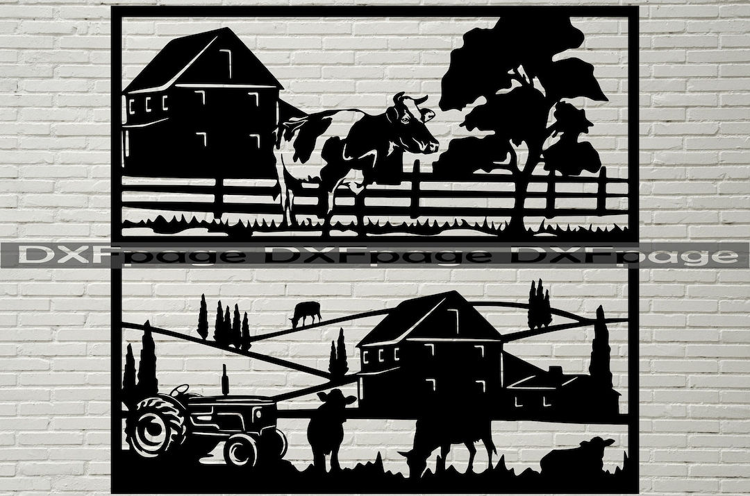 Cow Farm Scene DXF SVG, Farm Cut File, Dxf Files for Plasma, Dxf for ...