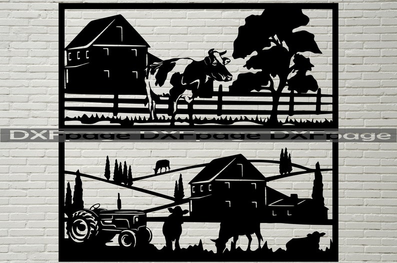 Cow Farm Scene DXF SVG, Farm Cut File, Dxf Files for Plasma, Dxf for ...
