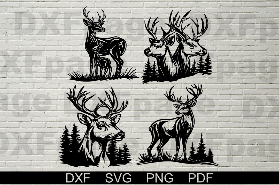 Deer Bundle Dxf, Svg, Wildlife Scene, Dxf File for Plasma, Laser ...