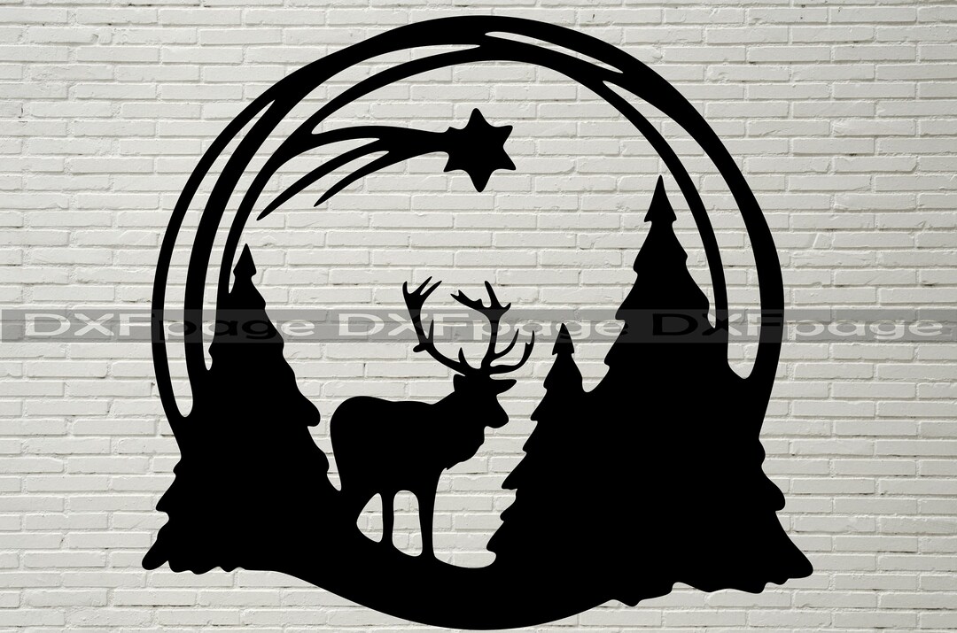 Christmas Scene SVG, Deer DXF Cut File, Cricut Clipart, Dxf File for ...