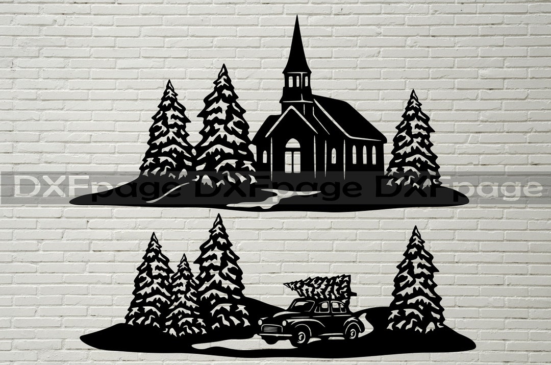 Winter Scene SVG, Christmas Church DXF Cut File, Cricut Clipart, Dxf ...