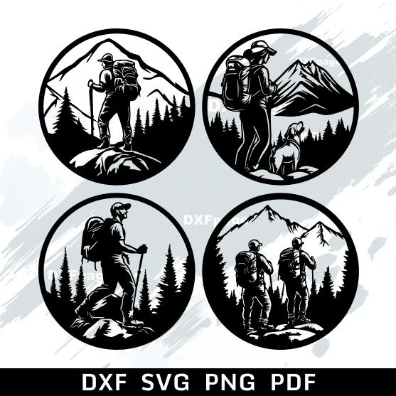 Hiker Laser SVG Cut Files, DXF, Mountain Hiking Silhouette Designs for ...