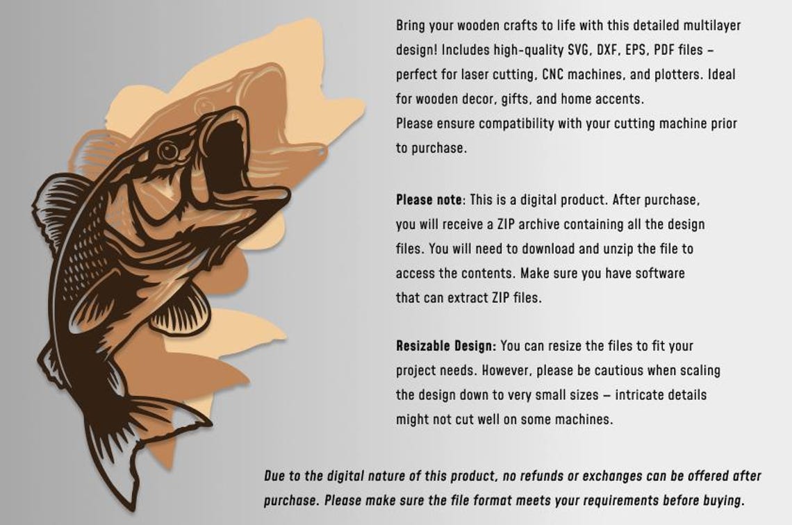 Bass Fish Multilayer SVG DXF Laser Cut, 3D Layered Plywood, Paper ...
