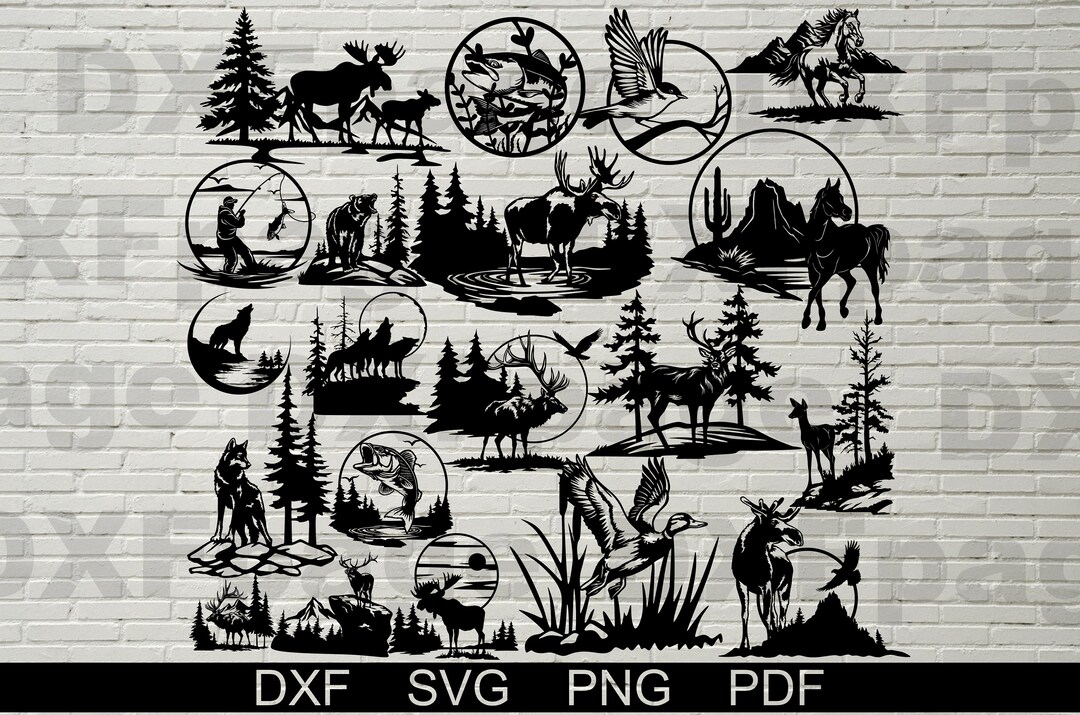 20 Cut Files DXF SVG, Wildlife Scene Bundle, Dxf Files for Plasma ...