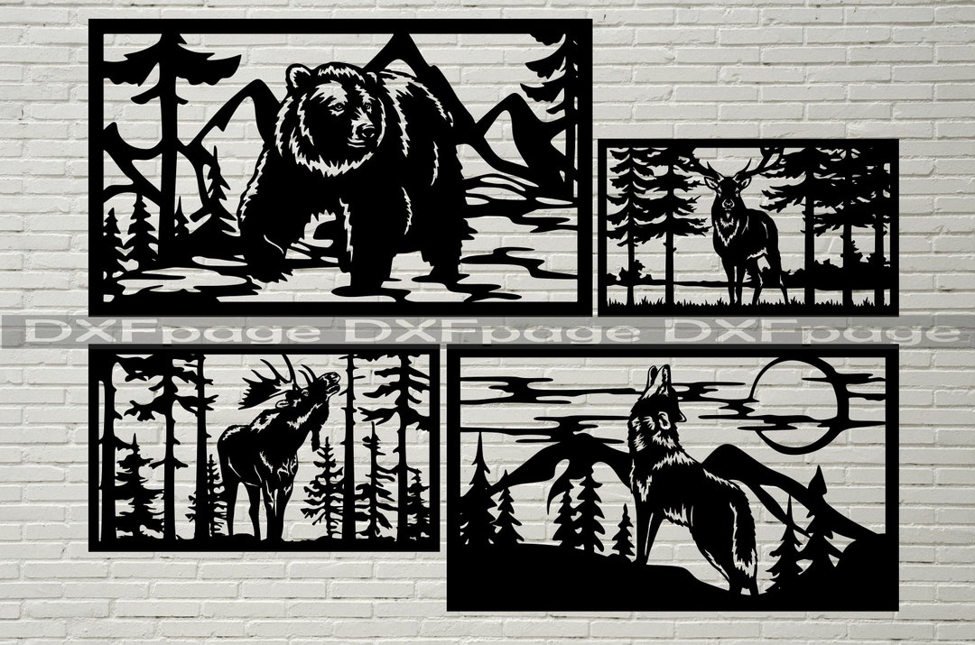 4 Wildlife Scene, DXF Stencil, Svg Cut File for Cricut, Dxf Files for ...