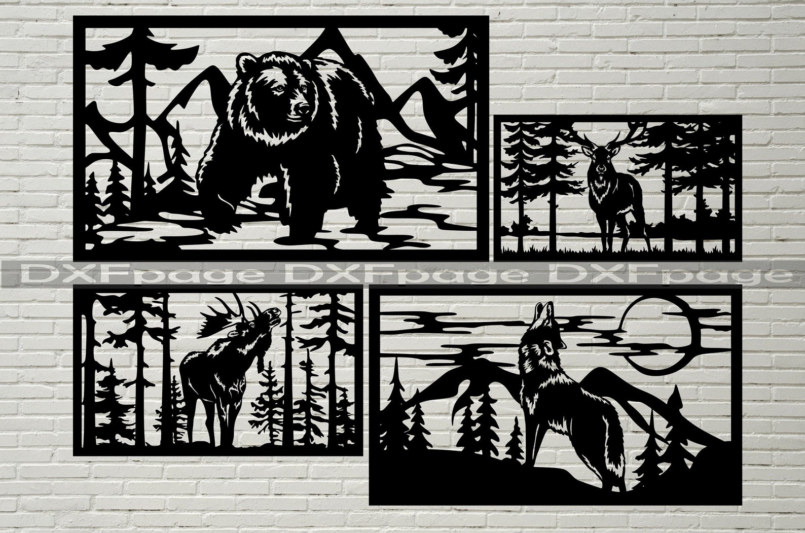 4 Wildlife Scene, DXF Stencil, Svg Cut File for Cricut, Dxf Files for ...