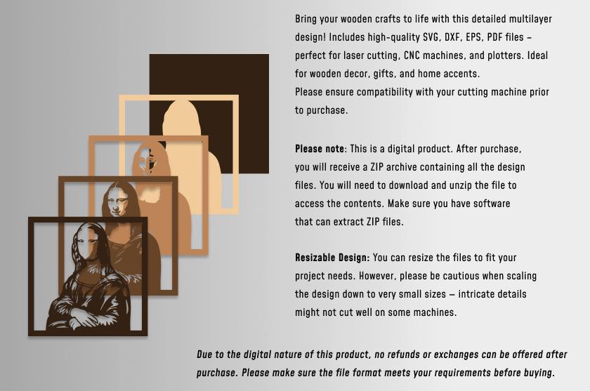 Mona Lisa Multilayer SVG, DXF Laser Cut, Layered Plywood, Paper Cutting ...