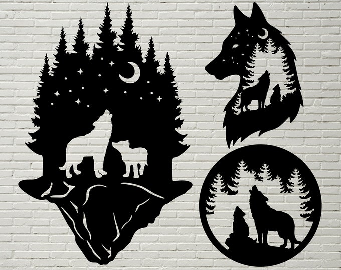 Wolves Svg Cut Files, Nature Scene Dxf, Wolf for Cricut, Dxf Files for ...